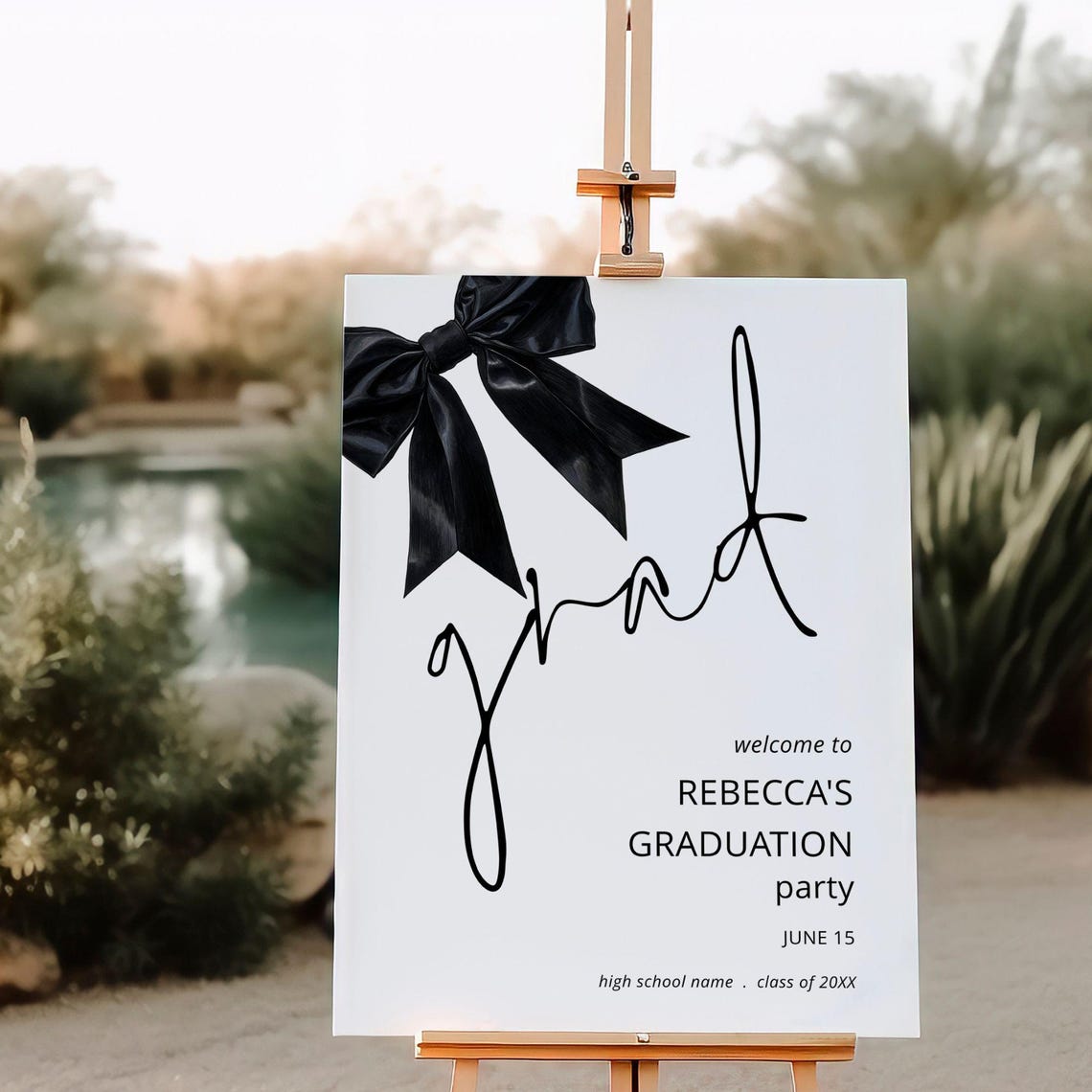 Black Bow Graduation Party Welcome Sign, Corjl Editable Template ...