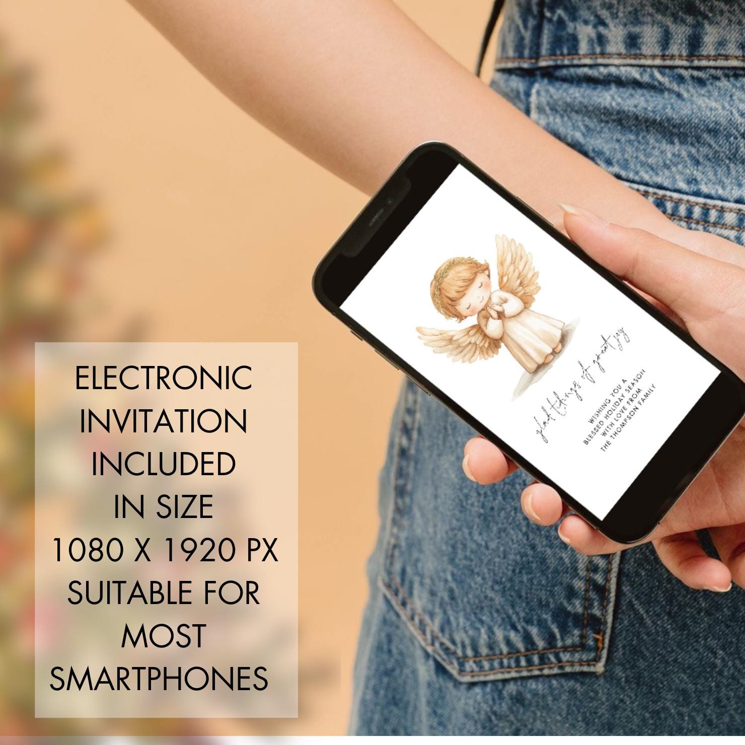 Angel Christmas Card Template, Printable INSTANT DOWNLOAD, Xmas Holiday ...