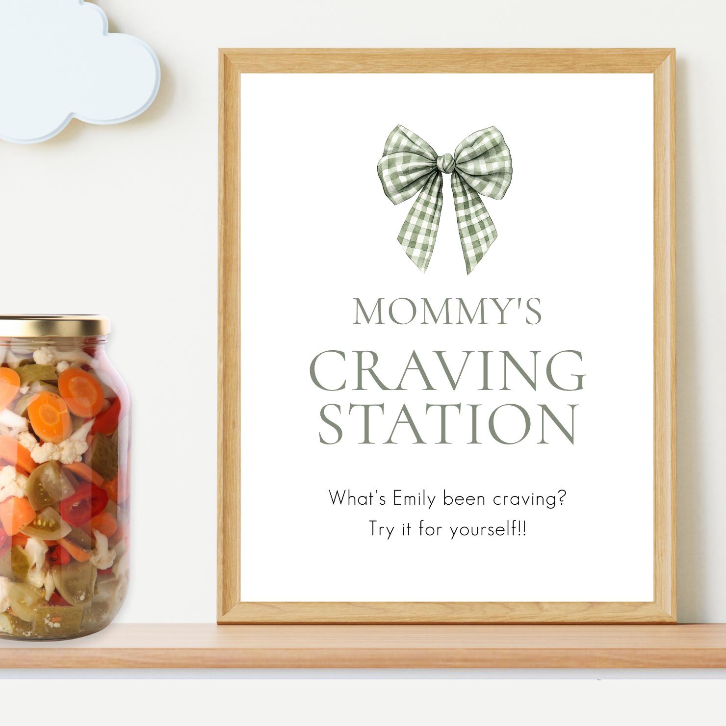 Sage Gingham Bow Baby Shower Craving Station Table Sign Template ...