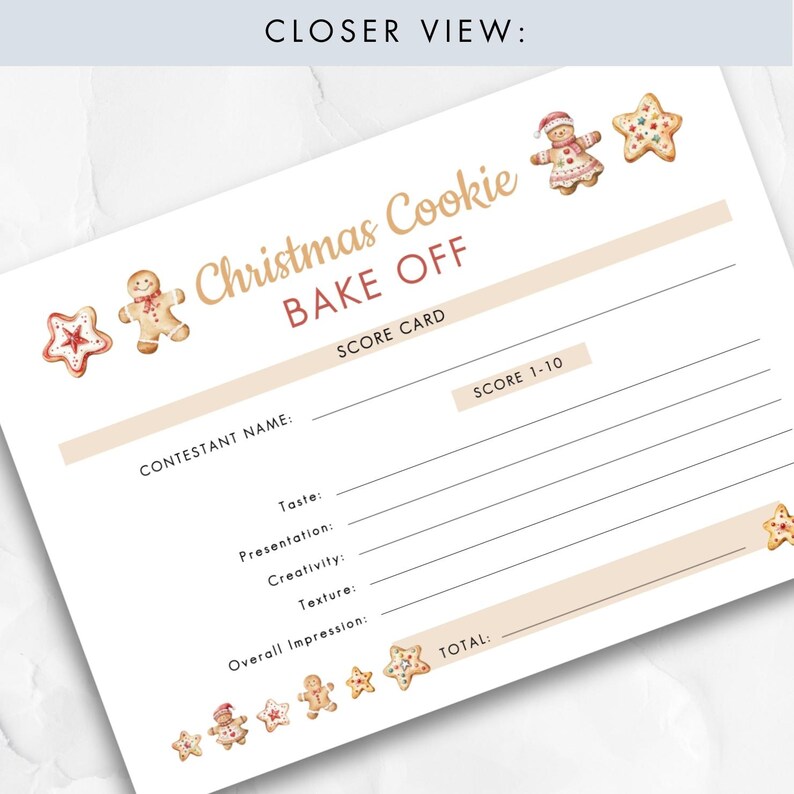 Christmas Cookie Bake off Score Card Template, Digital INSTANT DOWNLOAD ...