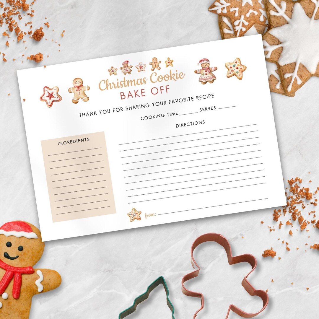 Christmas Recipe Card Template, INSTANT DOWNLOAD, Holiday Cookie Bake ...