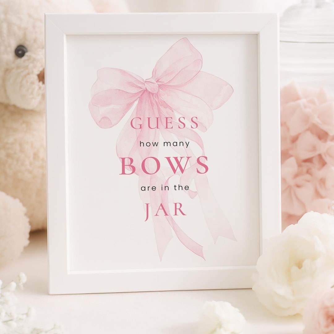 Guess How Many Bows in Jar Sign – Pink Bow Baby Shower Game, Editable ...