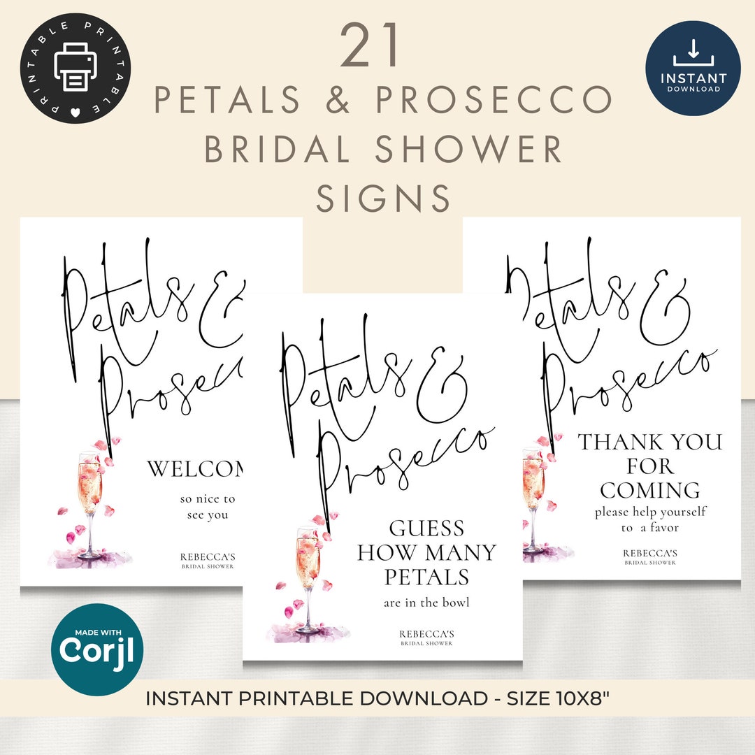 Petals and Prosecco Sign, Bridal Shower Table Signs Bundle, Printable ...
