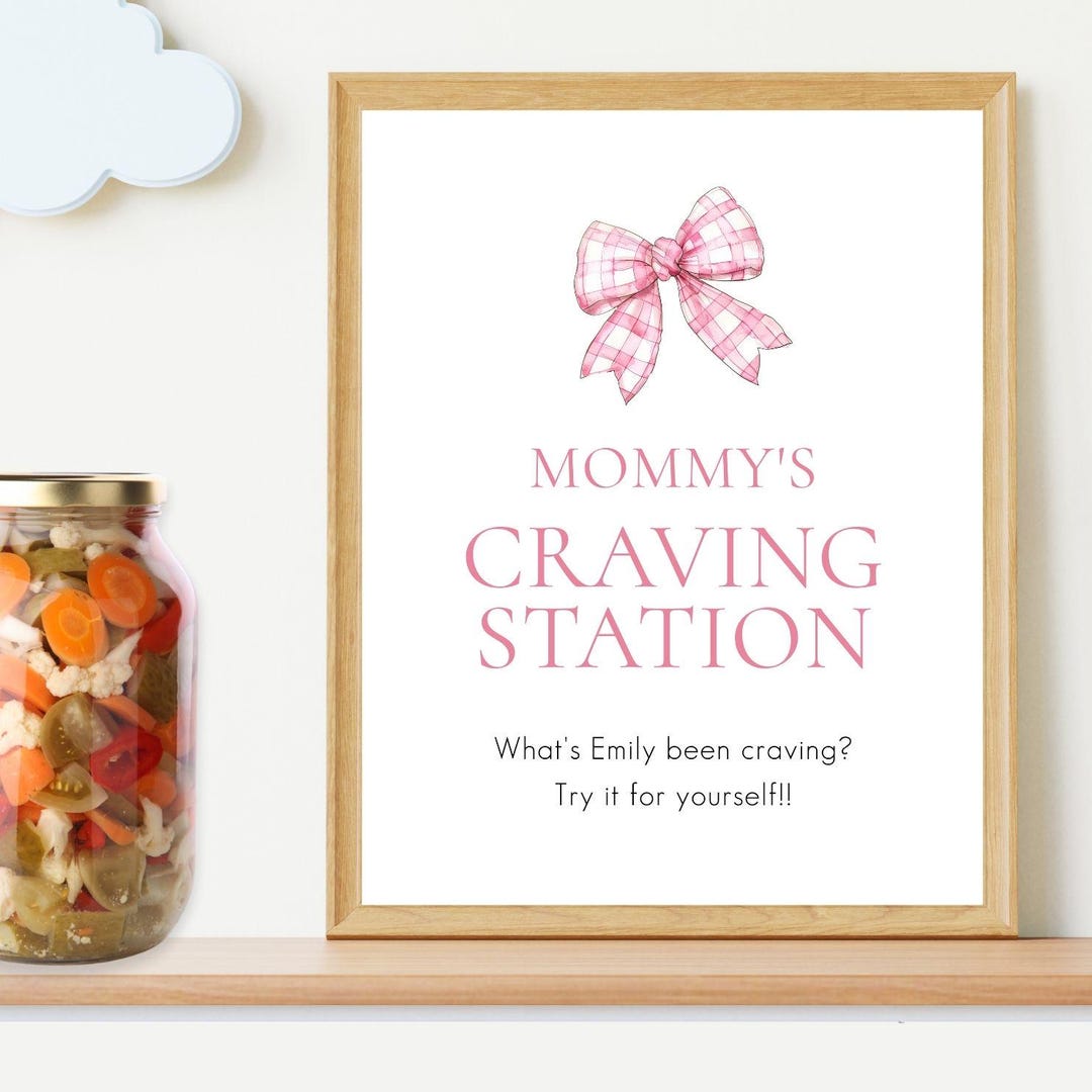 Pink Bow Baby Shower Craving Station Table Sign Template, Printable ...