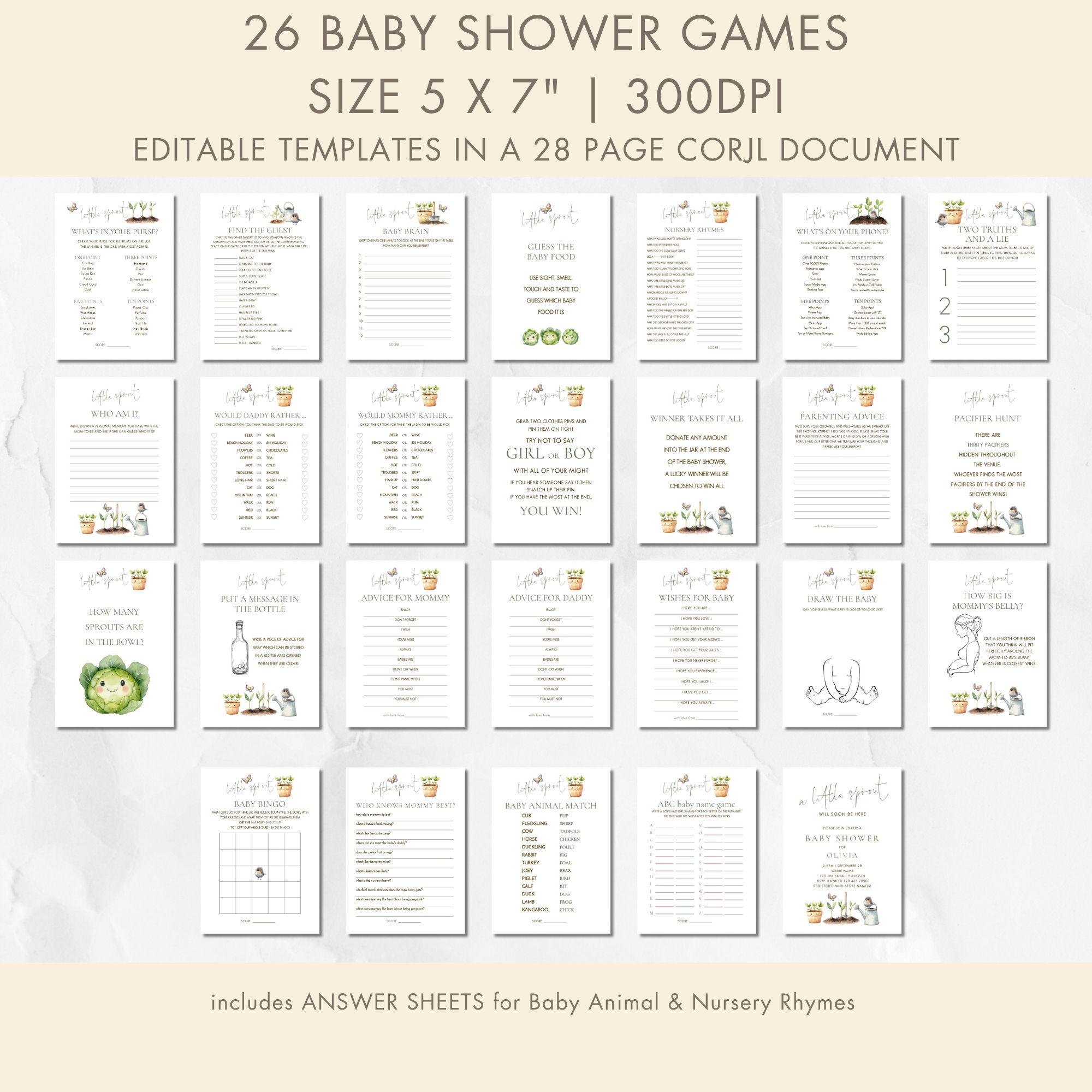 Little Sprout Baby Shower Games Bundle: 26 Printable Activities (corjl ...