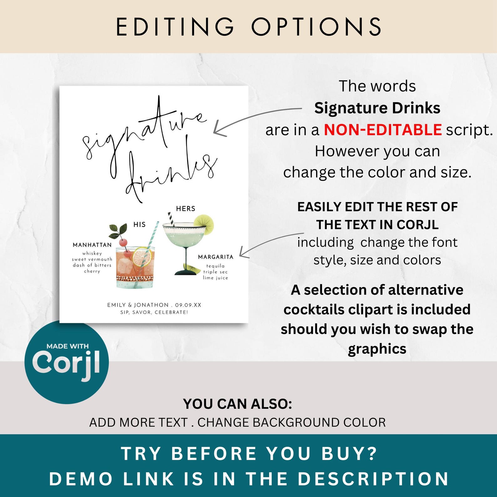 Signature Drink Template, Wedding Table Signage, Printable INSTANT ...