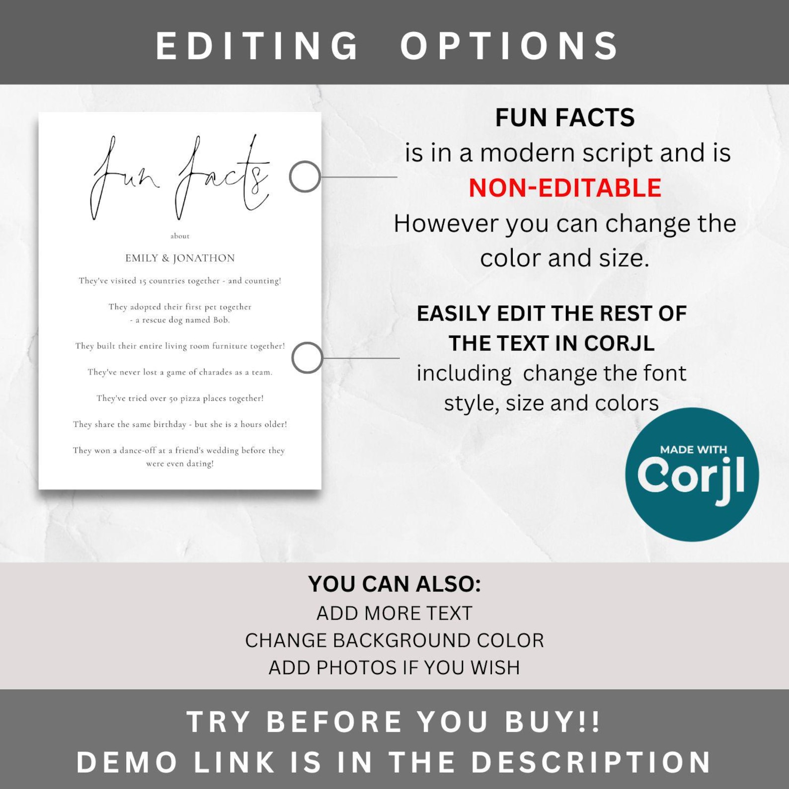 Wedding Fun Facts Sign, Printable, INSTANT DOWNLOAD, Newlyweds, About ...