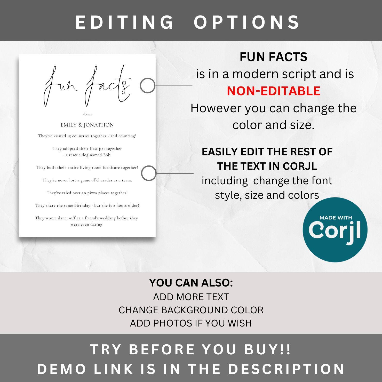 Wedding Fun Facts Sign, Printable, INSTANT DOWNLOAD, Newlyweds, About ...