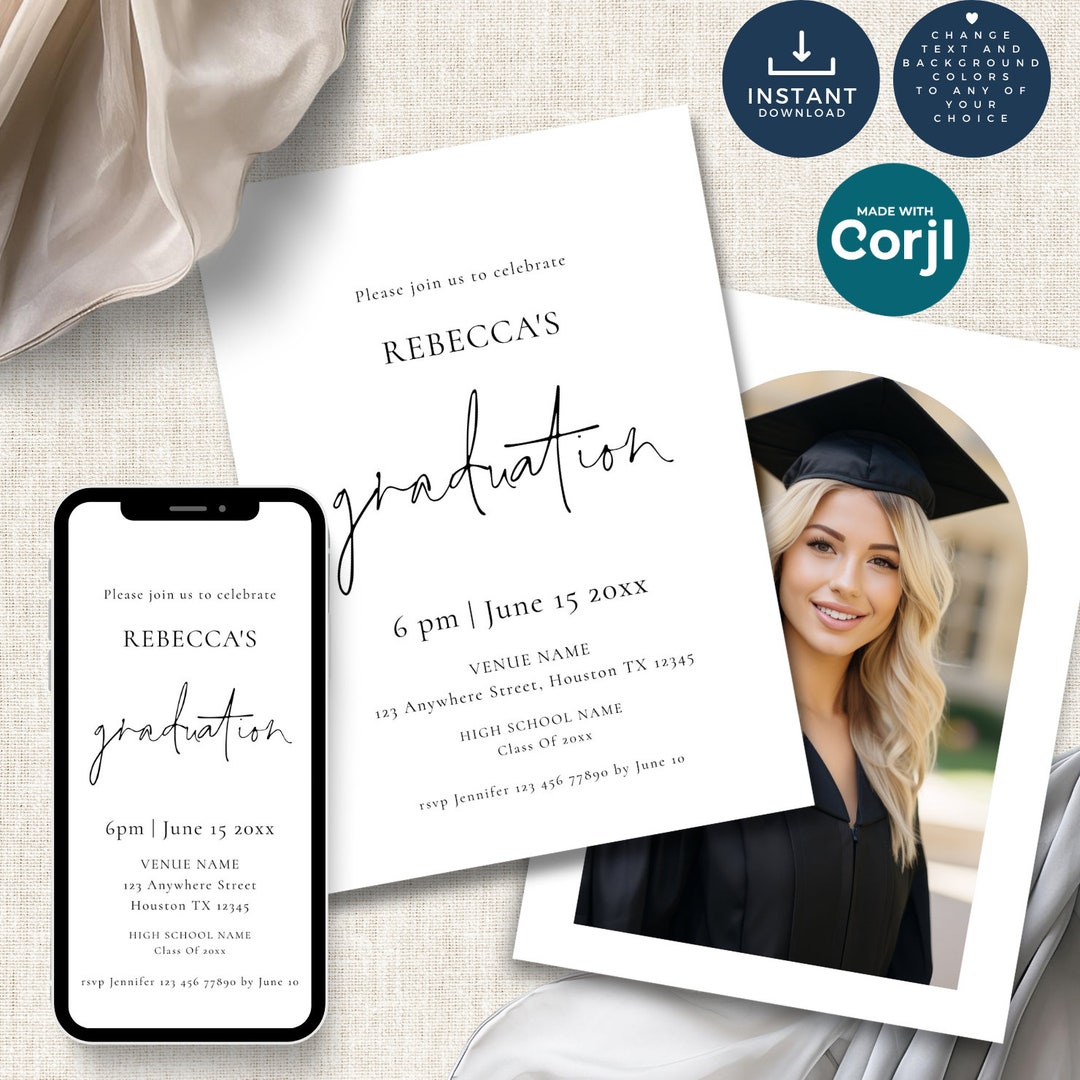 Graduation Invitation With Arch Photo, Class of 2024 Grad, Template ...