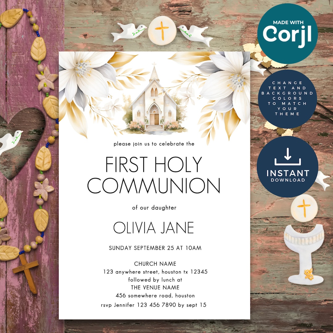 First Holy Communion Invitation Printable Template INSTANT DOWNLOAD ...