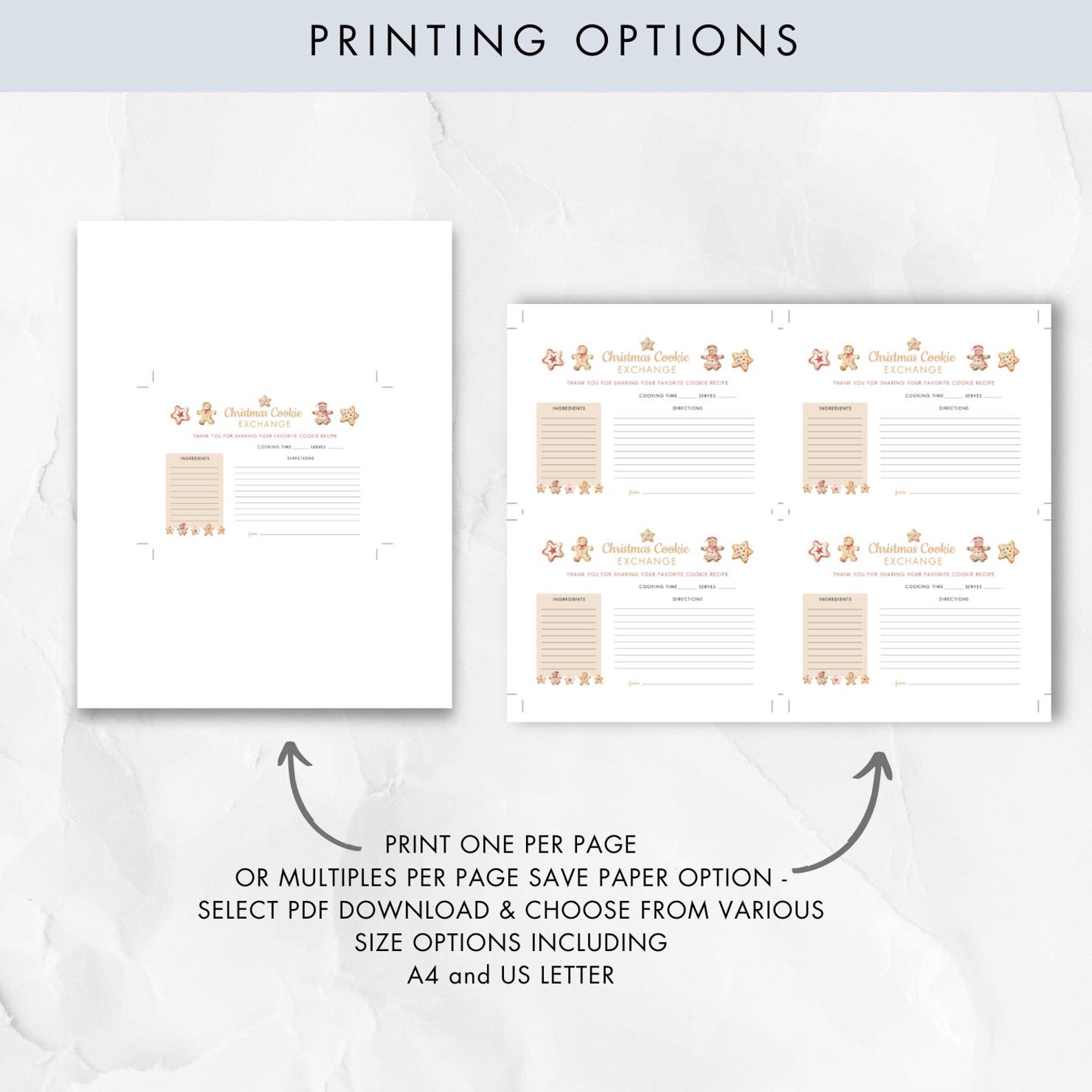 Christmas Cookie Recipe Card Template, INSTANT DOWNLOAD, Holiday ...