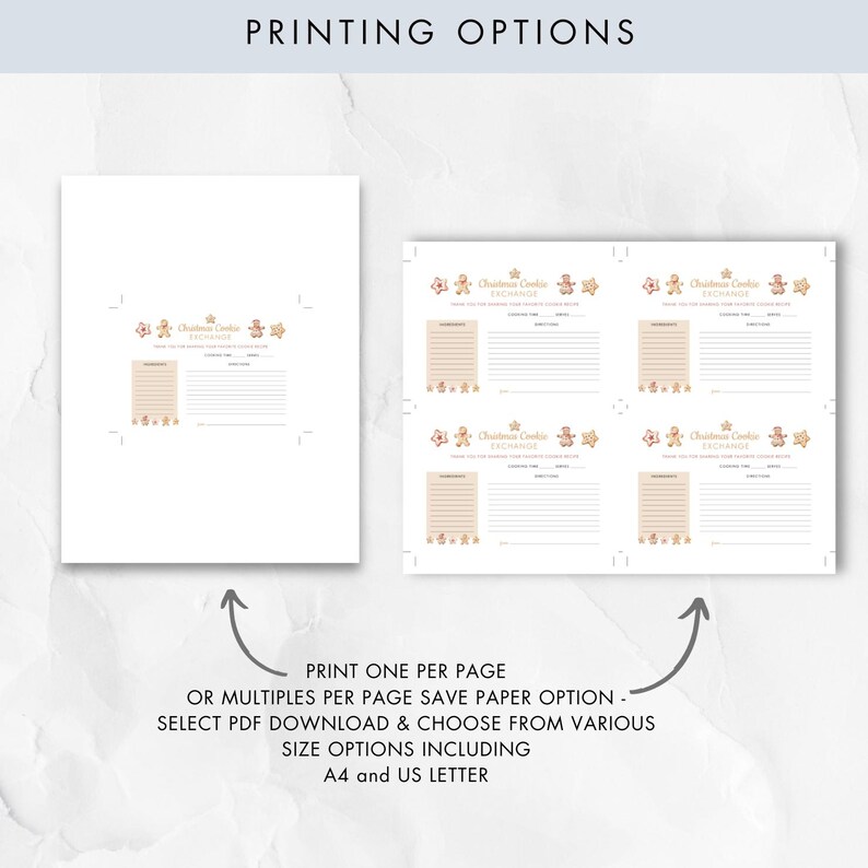 Christmas Cookie Recipe Card Template, INSTANT DOWNLOAD, Holiday ...