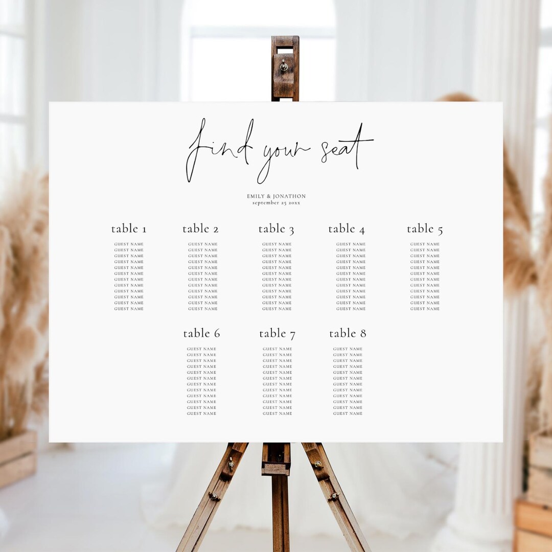 Seating Chart for 8 Tables, Printable Wedding Table Plan, INSTANT ...