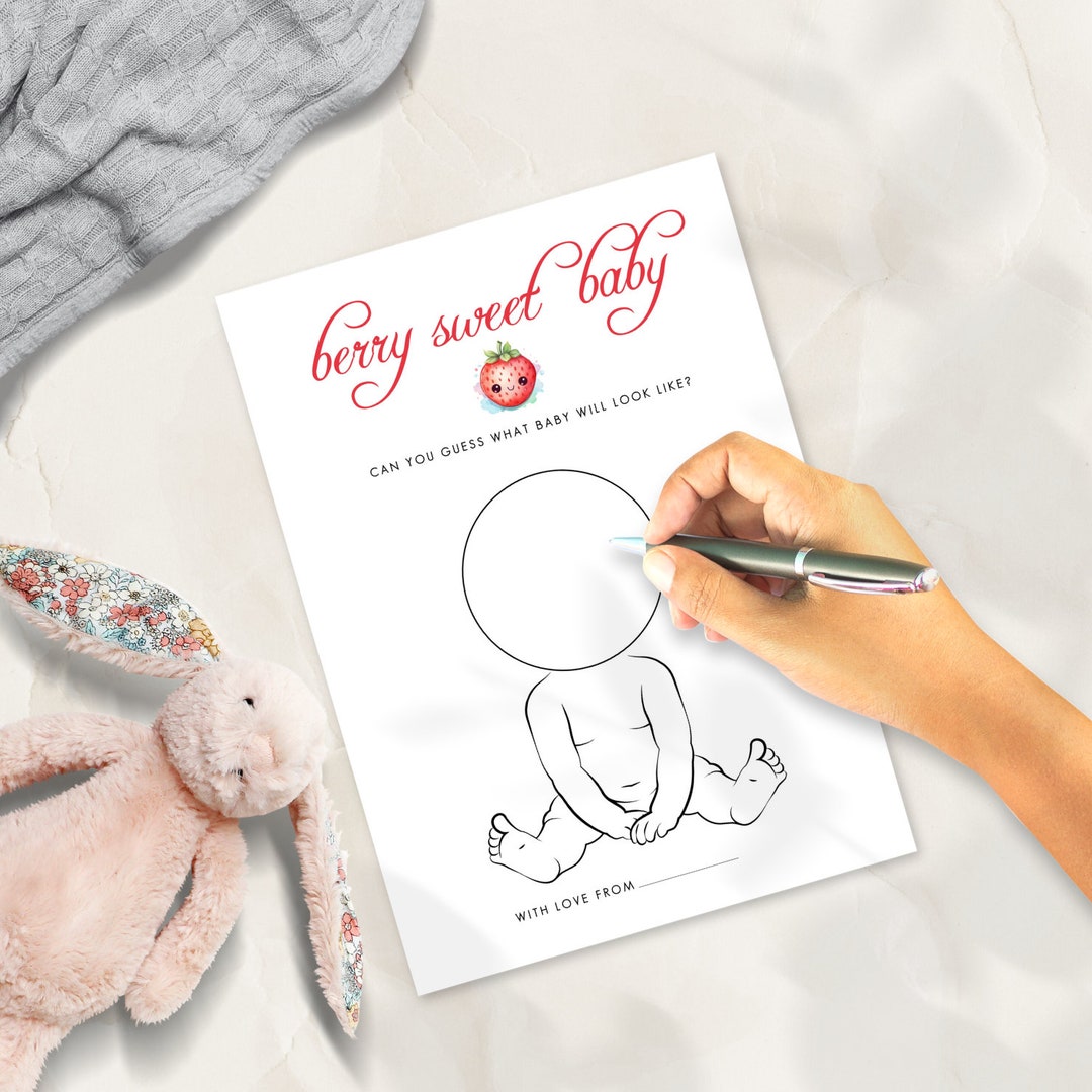 Draw the Baby Game Printable, Strawberry Baby Shower Template, INSTANT ...