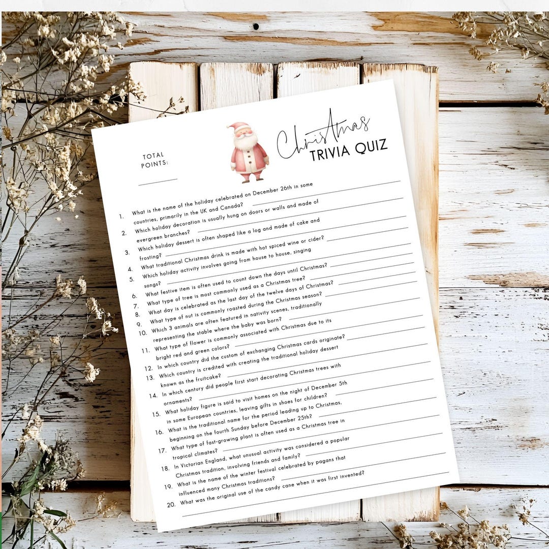 Christmas Trivia Game Template, Printable, INSTANT DOWNLOAD, Cute Santa ...