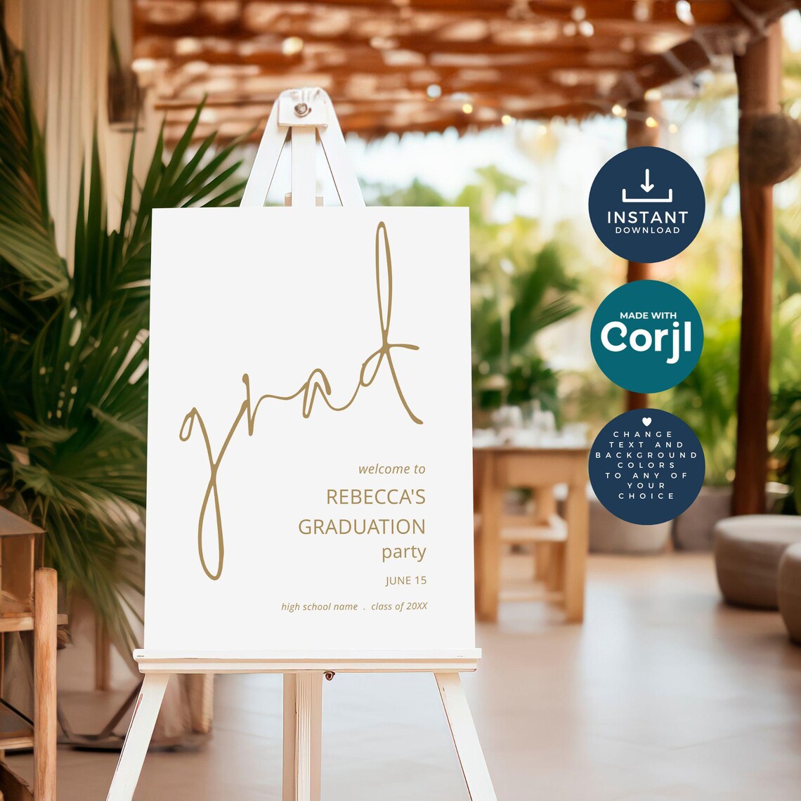 Graduation Party Welcome Sign, Printable, INSTANT DOWNLOAD, Grad, Gold ...