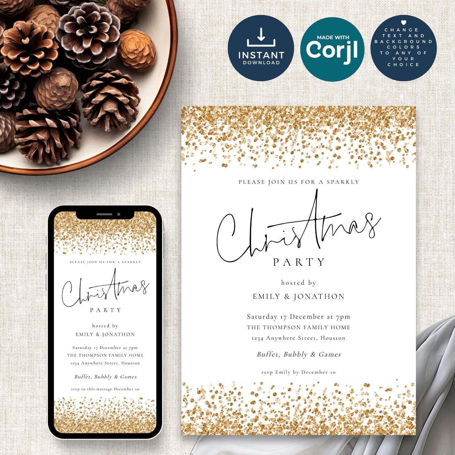 Christmas Party Invitation Template, Printable INSTANT DOWNLOAD ...