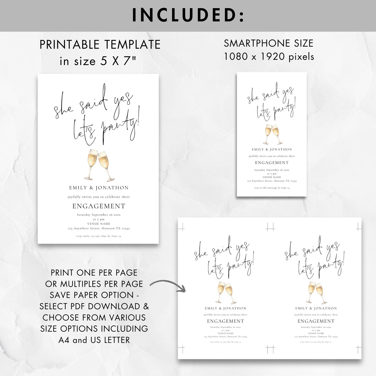 Engagement Invitation Template, Printable INSTANT DOWNLOAD, Electronic ...