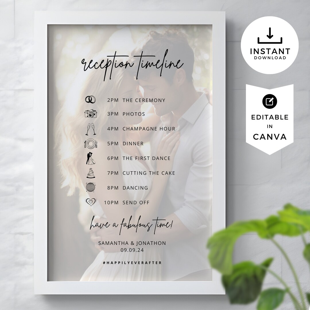 Wedding Timeline Sign Printable, Custom Photo Overlay, INSTANT DOWNLOAD ...