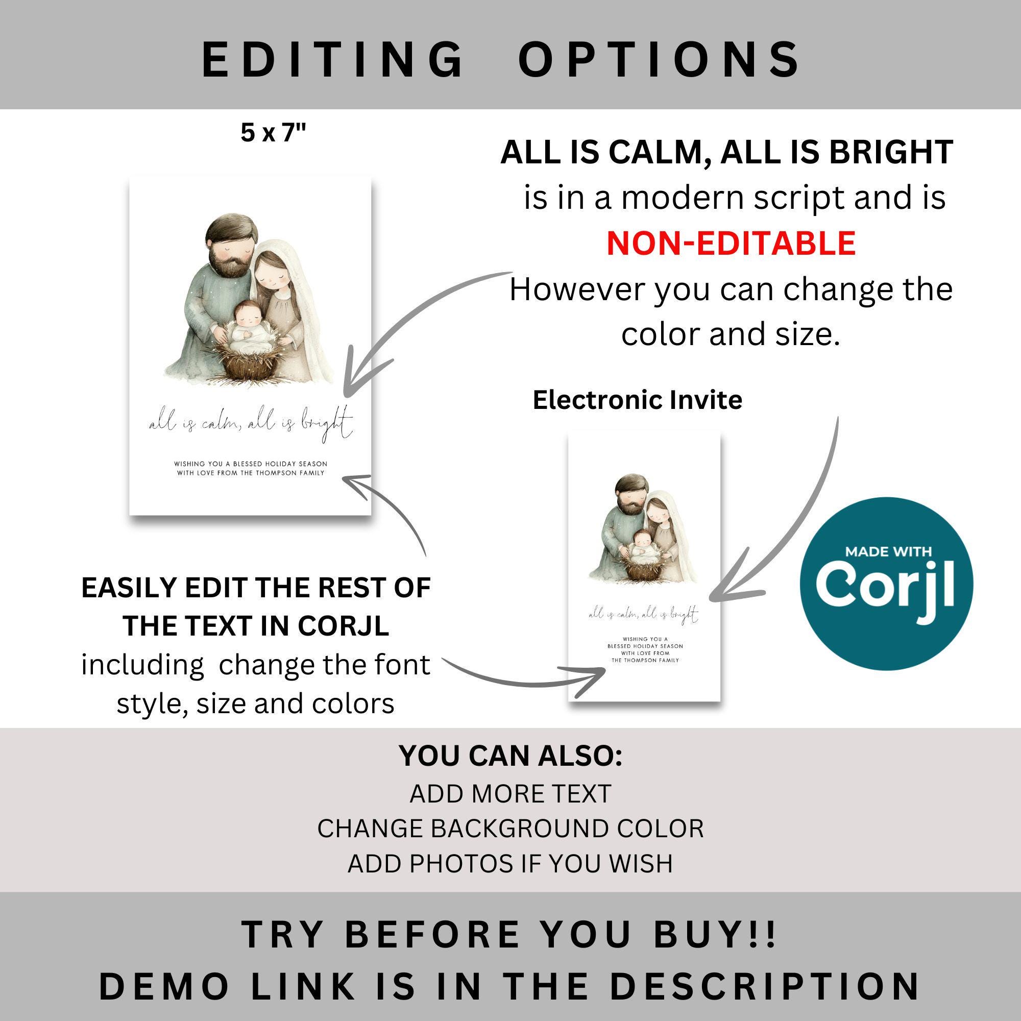 Nativity Christmas Card Template, Printable INSTANT DOWNLOAD, Holiday ...