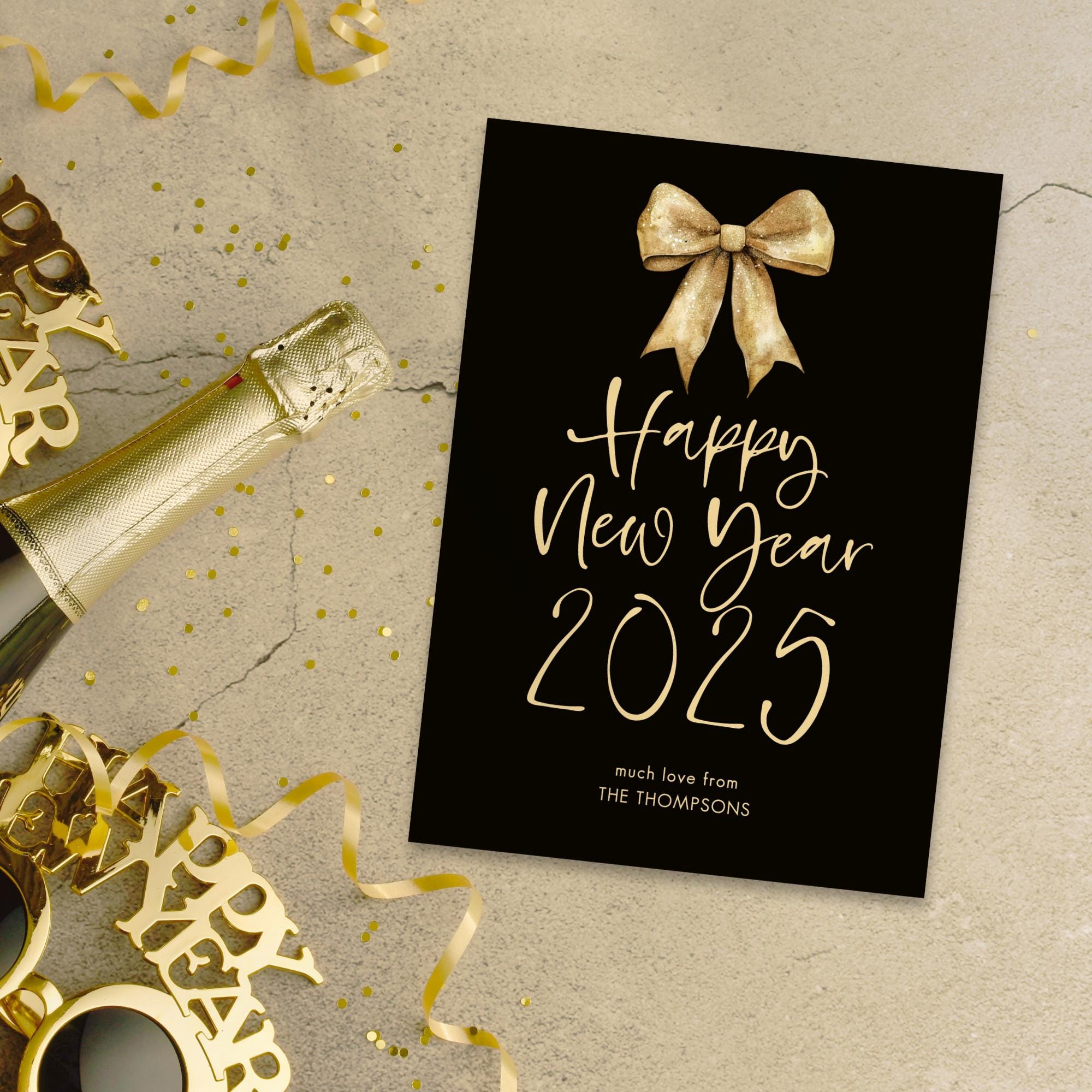 Happy New Year 2025 Card Template, Printable INSTANT DOWNLOAD, Coquette ...