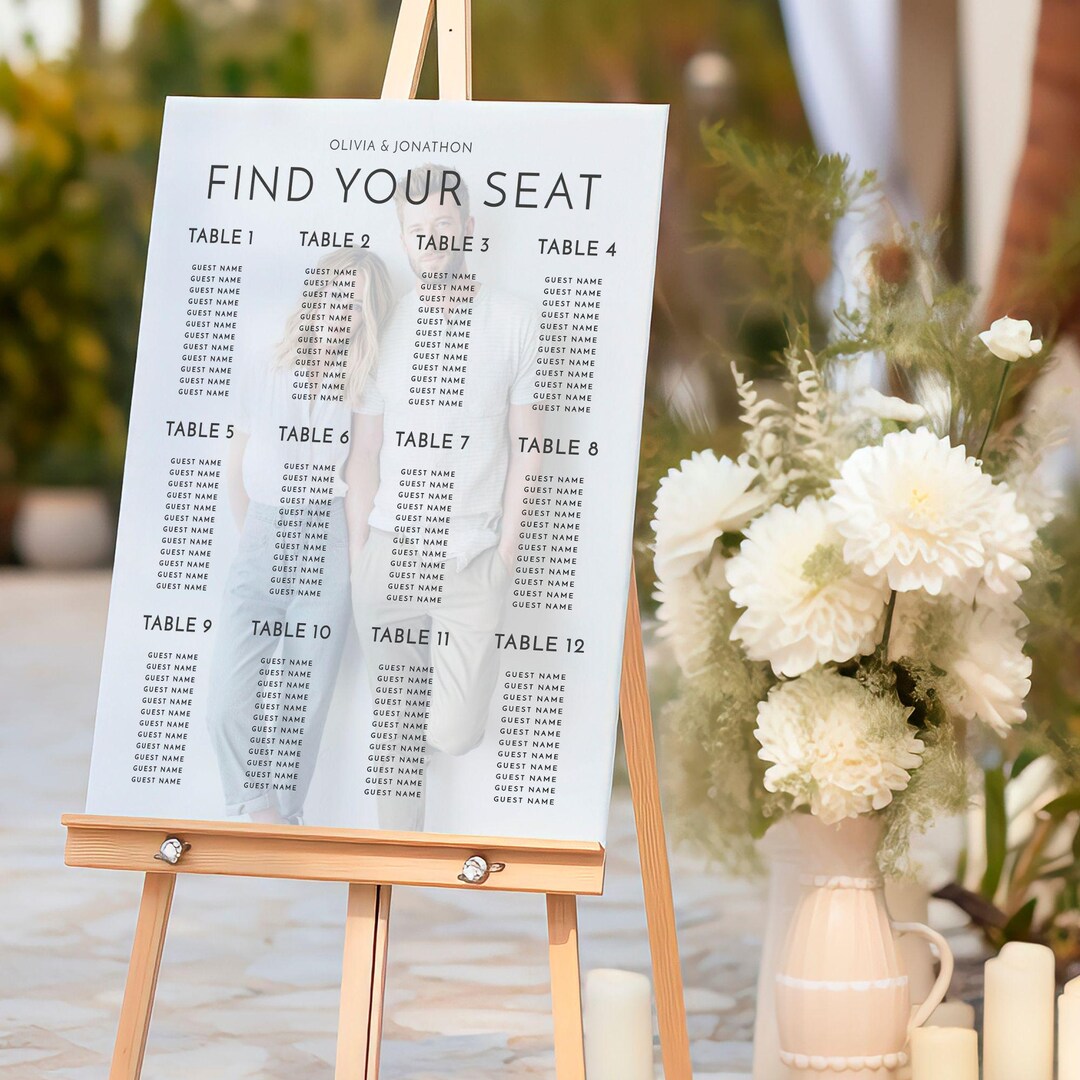 Photo Overlay Wedding Seating Chart Template: Editable Corjl Design ...