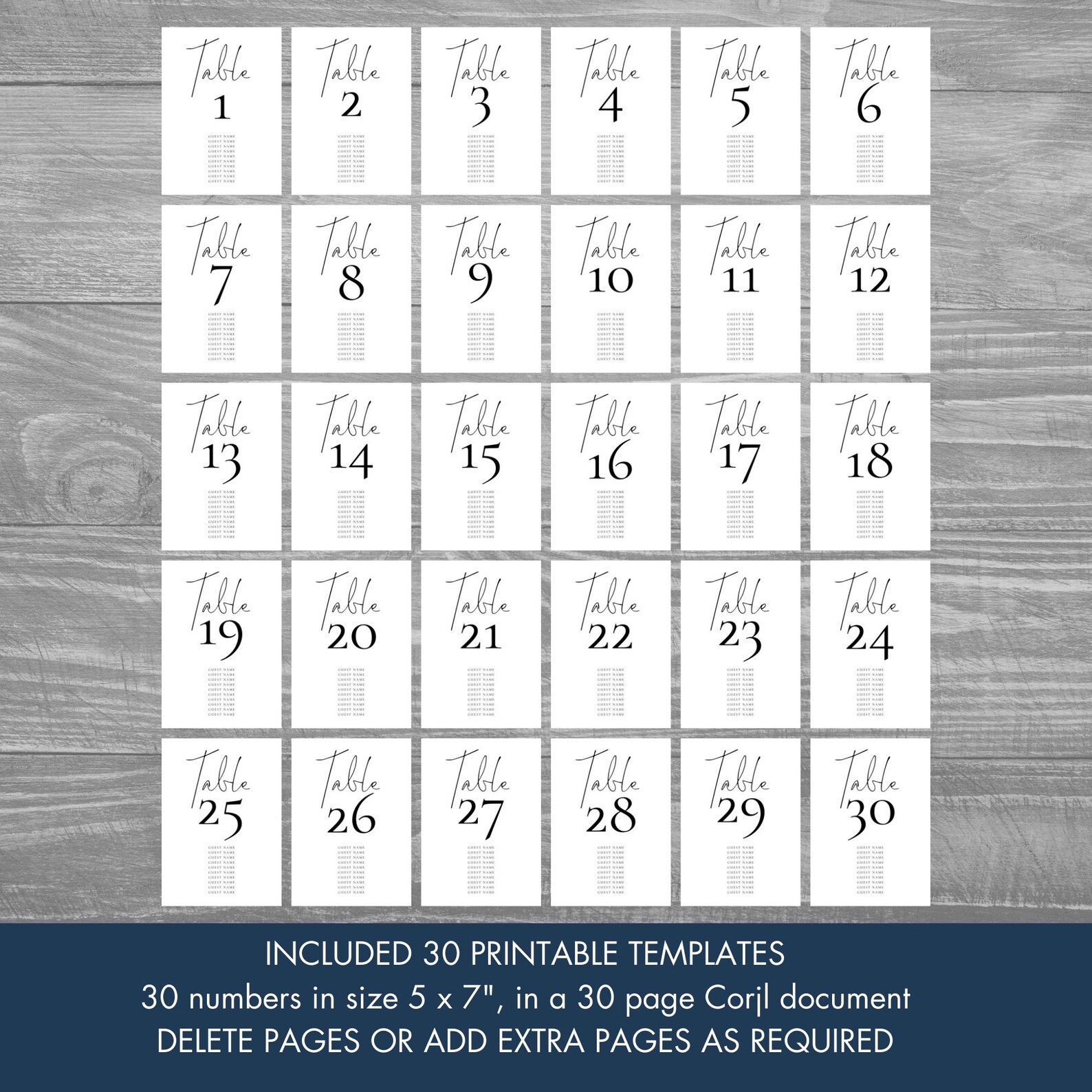 Table Number Names Seating Chart, Template, Printable INSTANT DOWNLOAD ...
