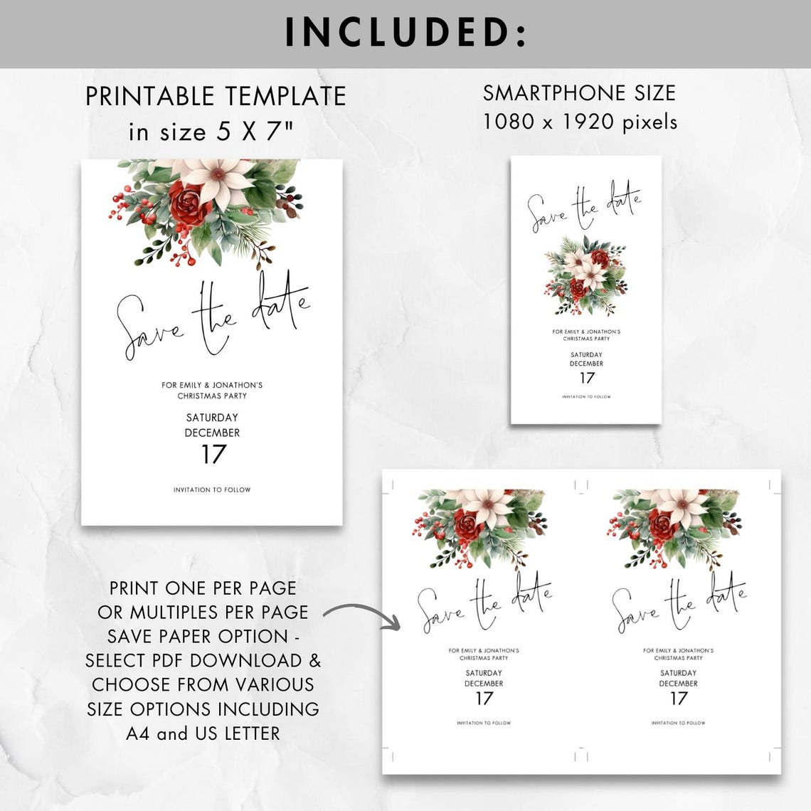 Christmas Party Save the Date Template, Printable INSTANT DOWNLOAD ...