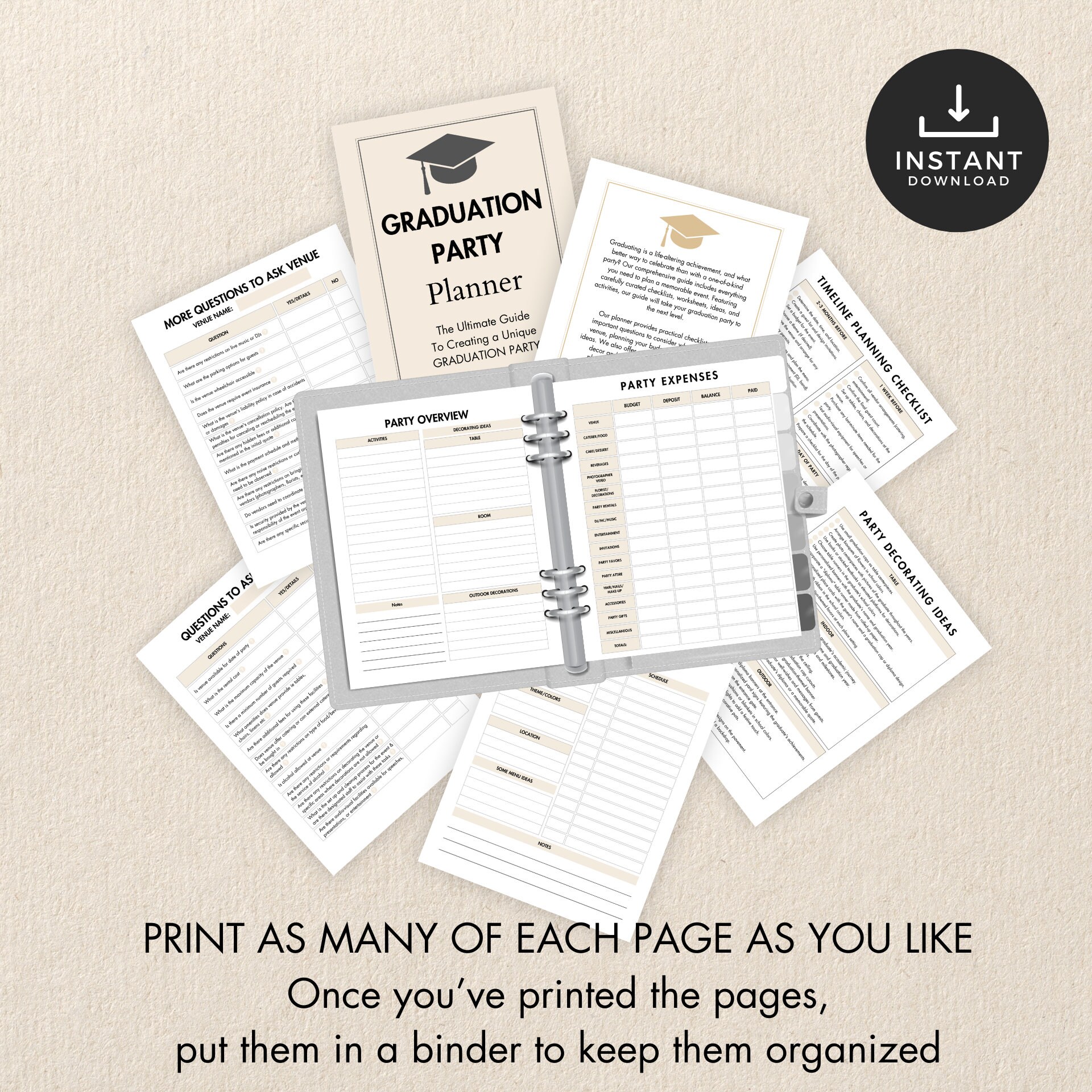 Graduation Party Planner Printable PDF INSTANT DOWNLOAD, Party ...