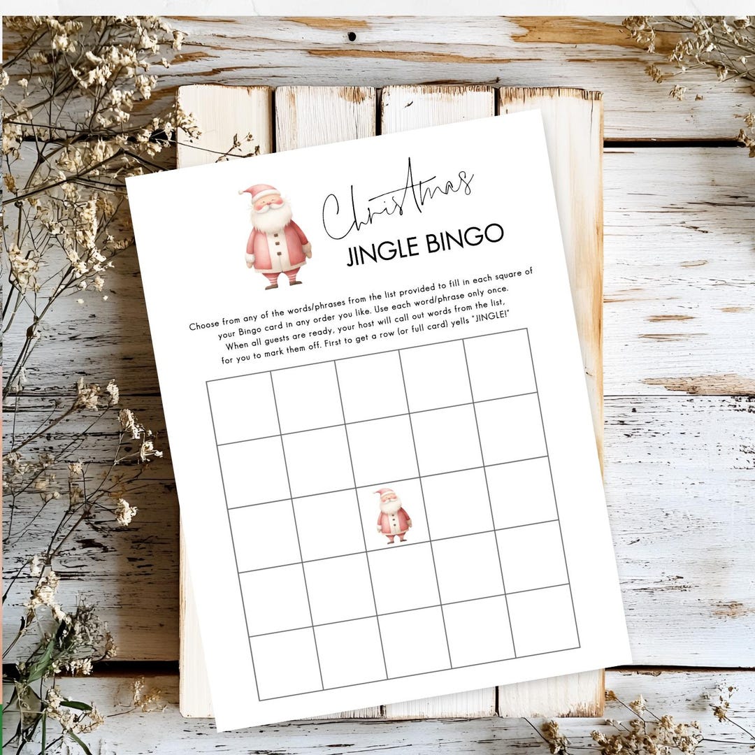 Christmas Bingo Game Template, Printable, INSTANT DOWNLOAD, Santa, Xmas ...