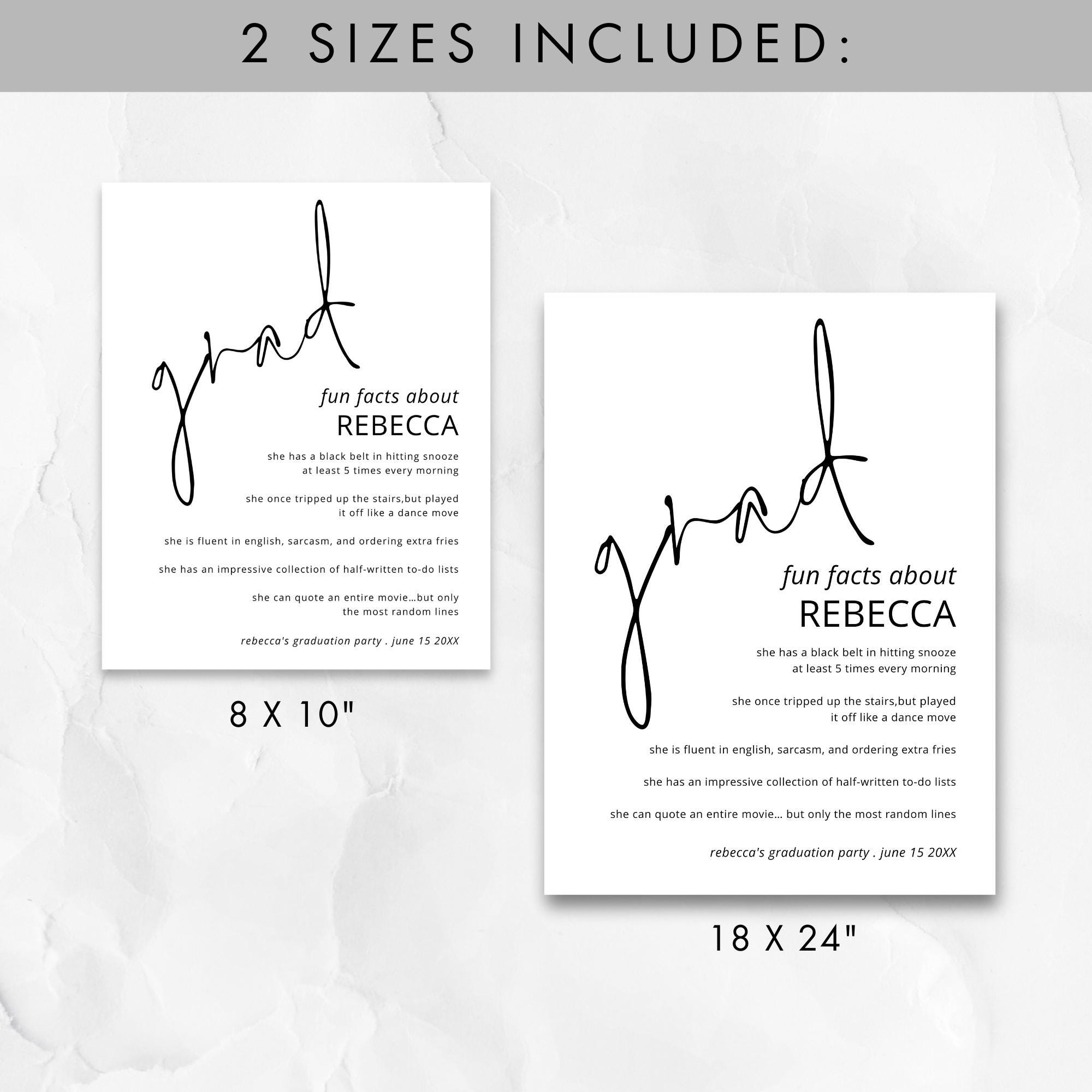 Graduation Party Grad Fun Facts Sign, Printable, INSTANT DOWNLOAD ...