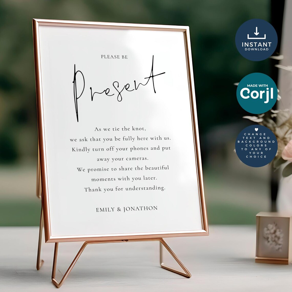Wedding Sign Please Be Present, Table Signage Template, Printable ...