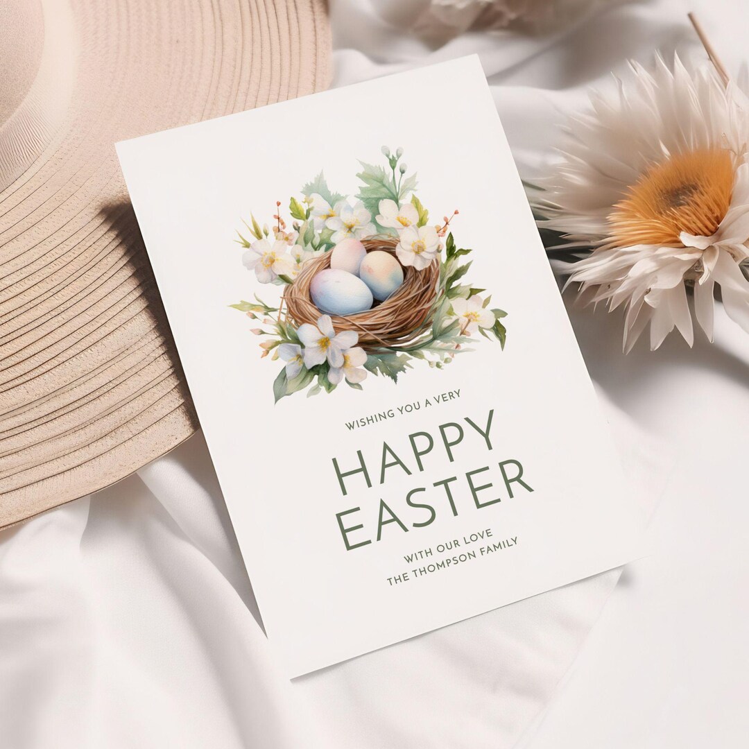 Easter Greeting Card, Printable Template, INSTANT DOWNLOAD, Eggs Basket ...