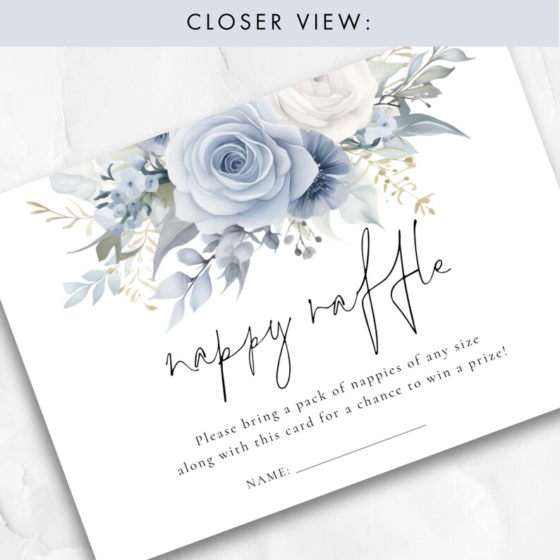 Nappy Raffle Card Template, INSTANT DOWNLOAD, Dusty Blue Florals, Baby ...
