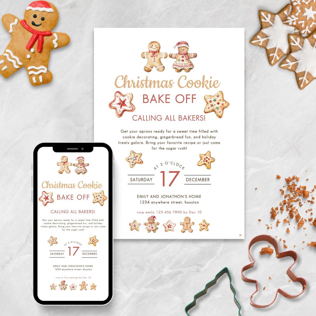 Christmas Cookie Bake off Invitation Template, Printable INSTANT ...