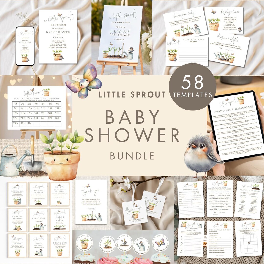 Little Sprout Baby Shower Bundle INSTANT DOWNLOAD, Printable Templates ...