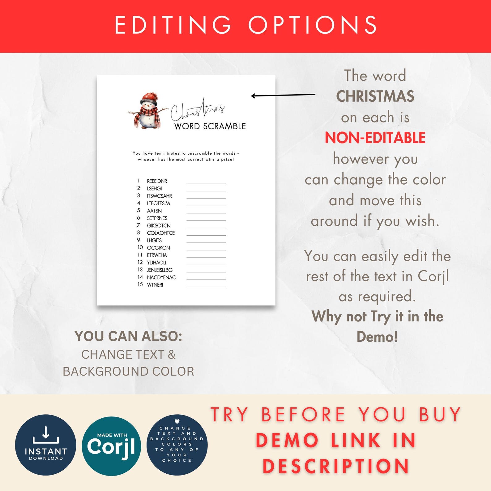 Christmas Word Scramble Game Template, Printable, INSTANT DOWNLOAD ...