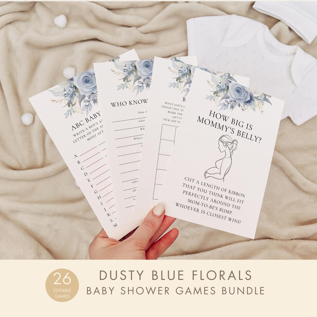 Blue Floral Baby Shower Games Bundle Template, INSTANT DOWNLOAD, Baby ...