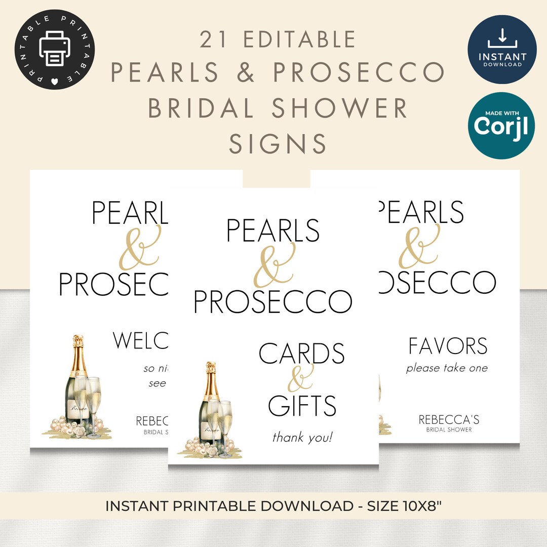 Pearls and Prosecco Bridal Shower Table Signs Bundle, Printable ...