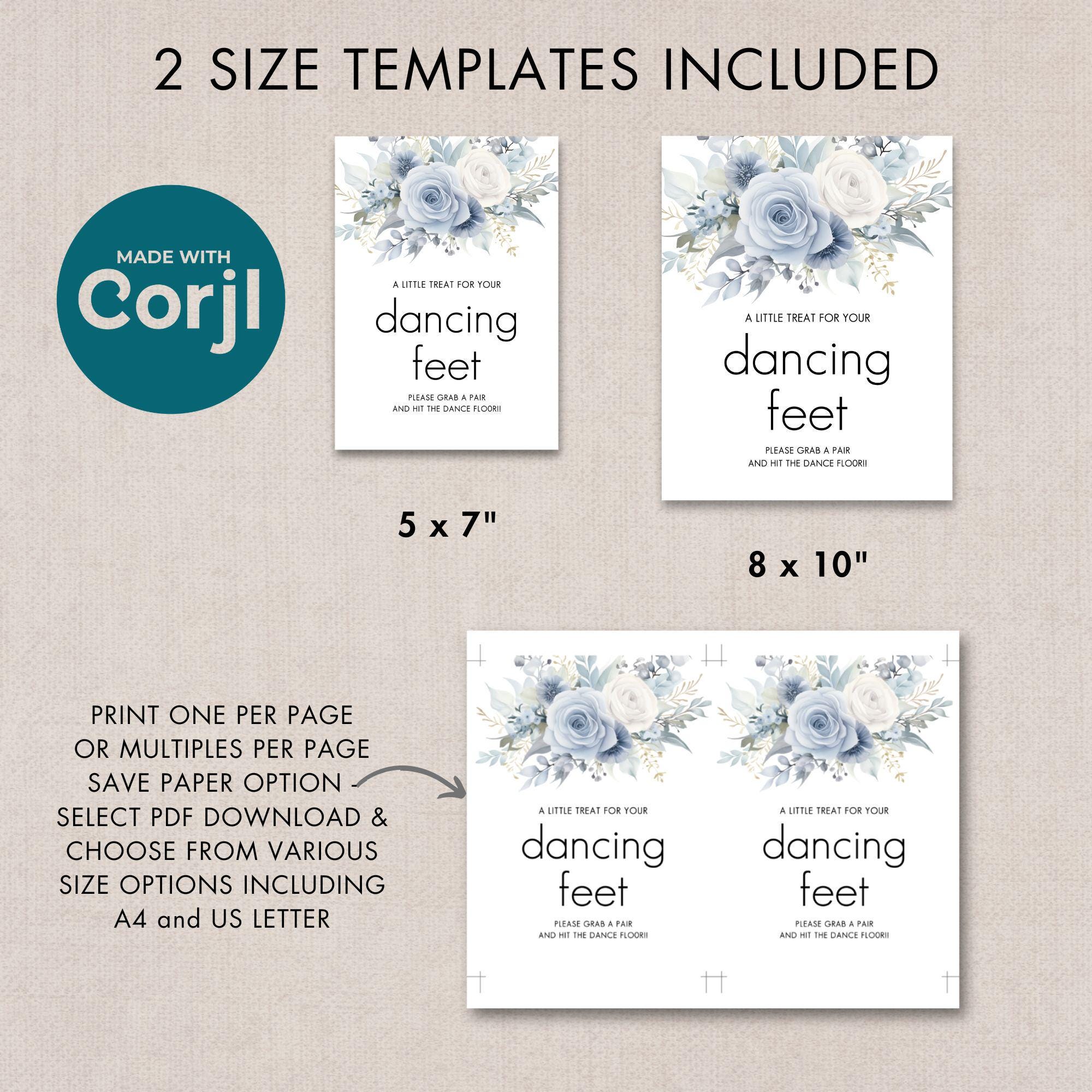 For Your Dancing Feet Sign Template, Dusty Blue Floral Wedding ...