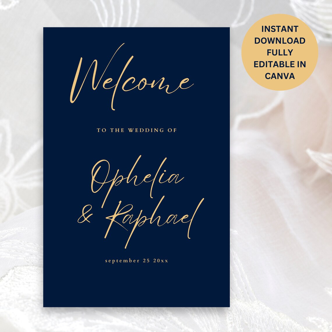 Printable Navy Blue Wedding Welcome Sign Template, INSTANT DOWNLOAD ...