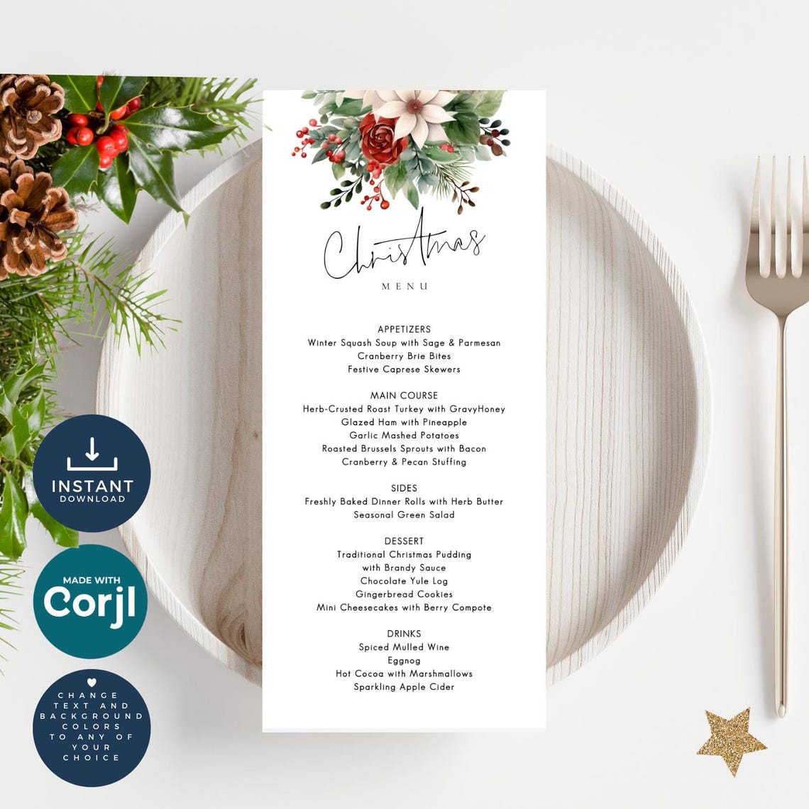 Christmas Party Menu, Template, Printable INSTANT DOWNLOAD, Winter ...