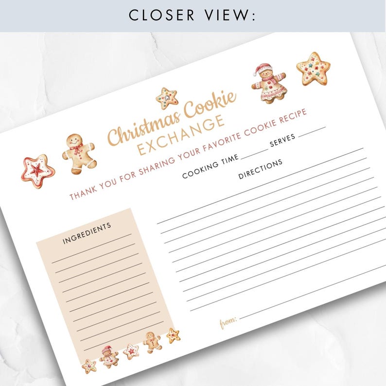 Christmas Cookie Recipe Card Template, INSTANT DOWNLOAD, Holiday ...