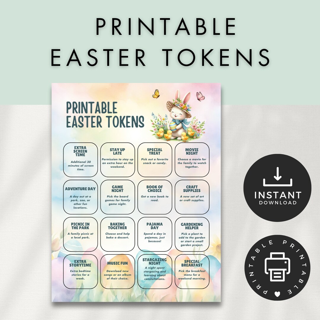 Printable Easter Tokens PDF INSTANT DOWNLOAD, Redeemable Tokens, Easter ...