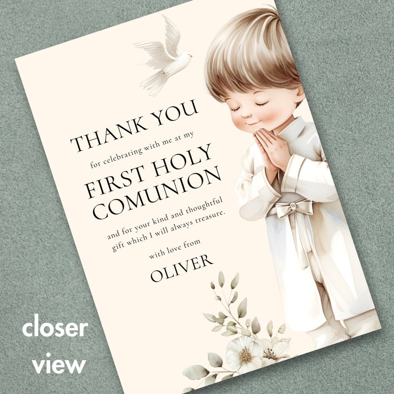 First Holy Communion for Boy Thank You Minimalist Template, Printable ...