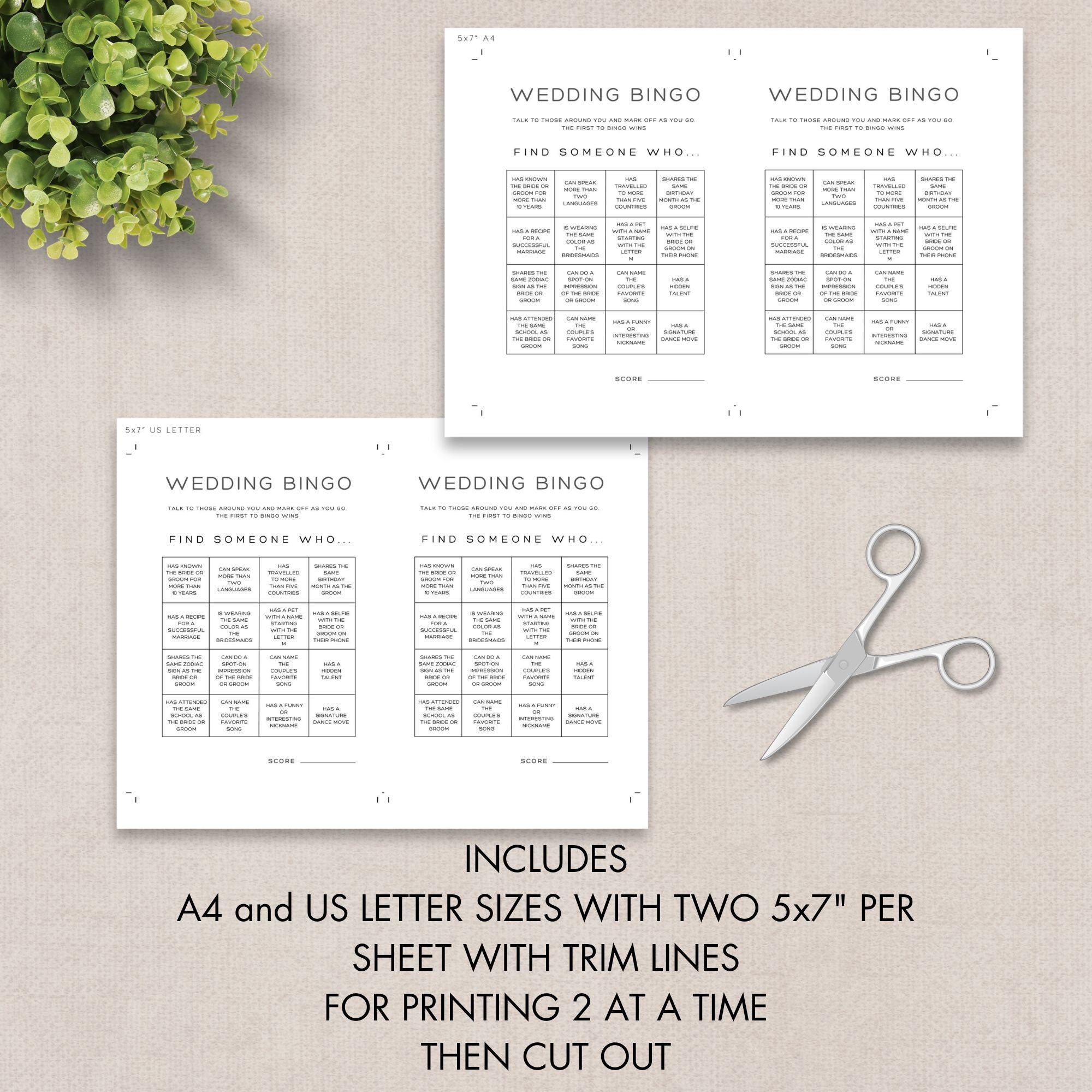 Printable Wedding Bingo Game, INSTANT DOWNLOAD, Wedding Table Activity ...