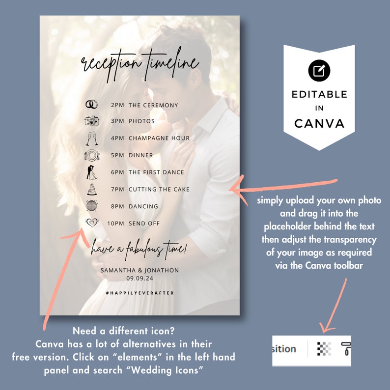 Wedding Timeline Sign Printable, Custom Photo Overlay, INSTANT DOWNLOAD ...
