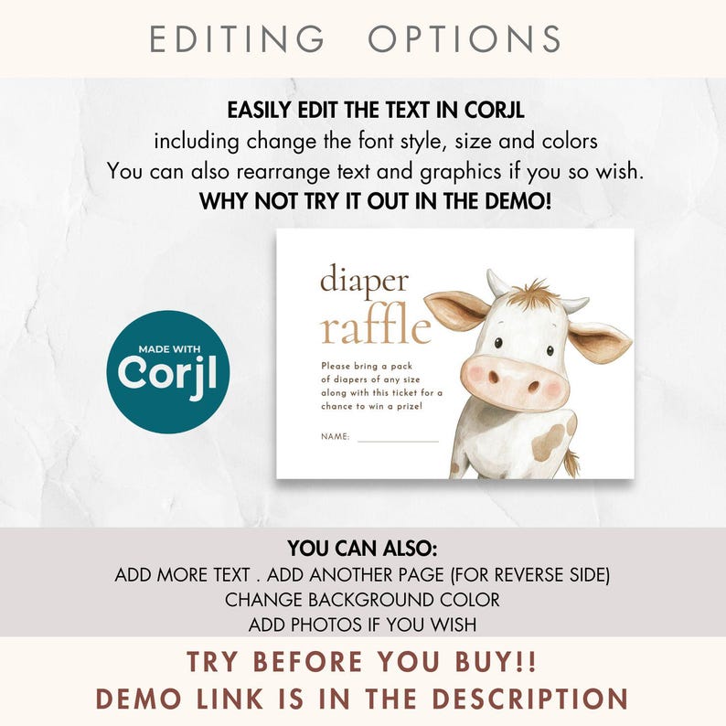 Holy Cow Baby Shower Diaper Raffle Card Template, INSTANT DOWNLOAD ...