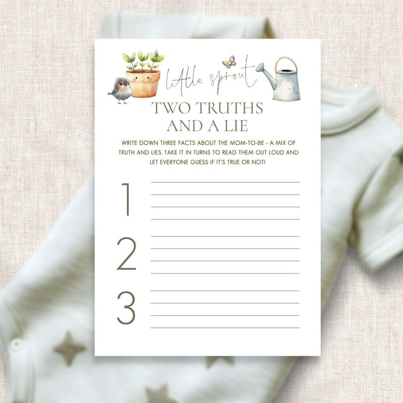 Little Sprout Baby Shower Game Template: Two Truths and a Lie (5x7 ...
