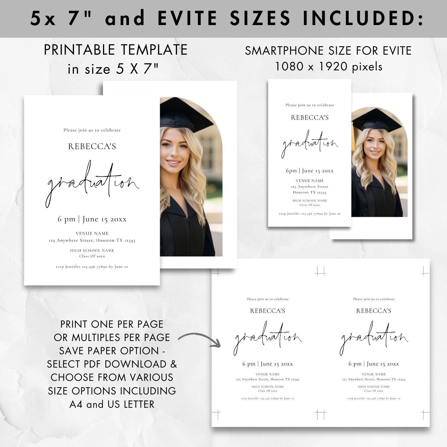 Graduation Invitation With Arch Photo, Class of 2024 Grad, Template ...
